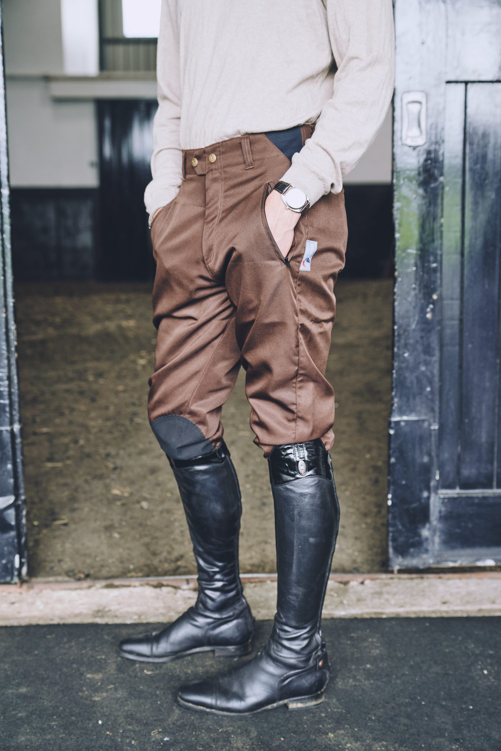 Cotton Breeches - Brown with Black Patches - Chad Equestrian