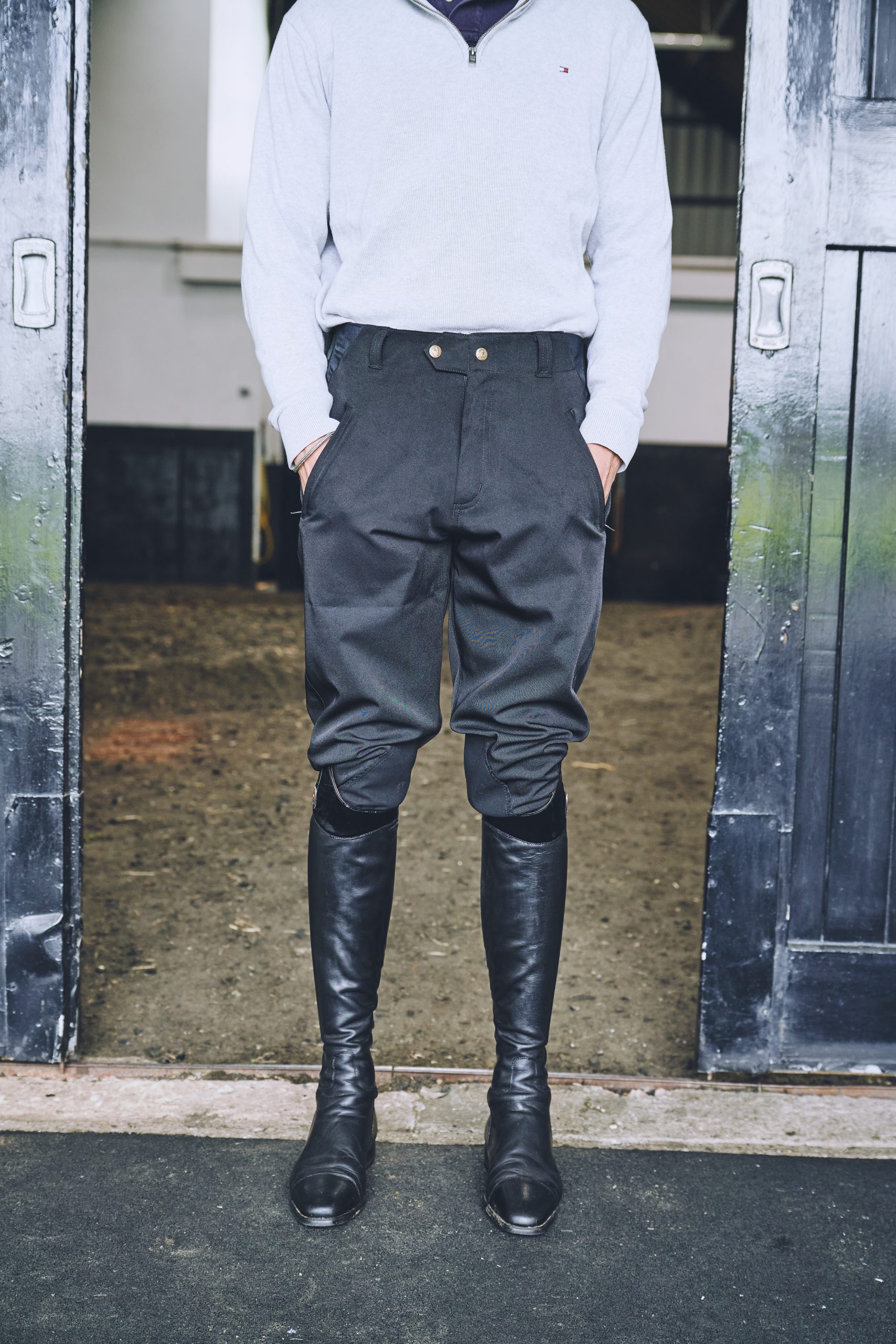 Summer Cotton Breeches - Navy with Black Patches - Chad Equestrian