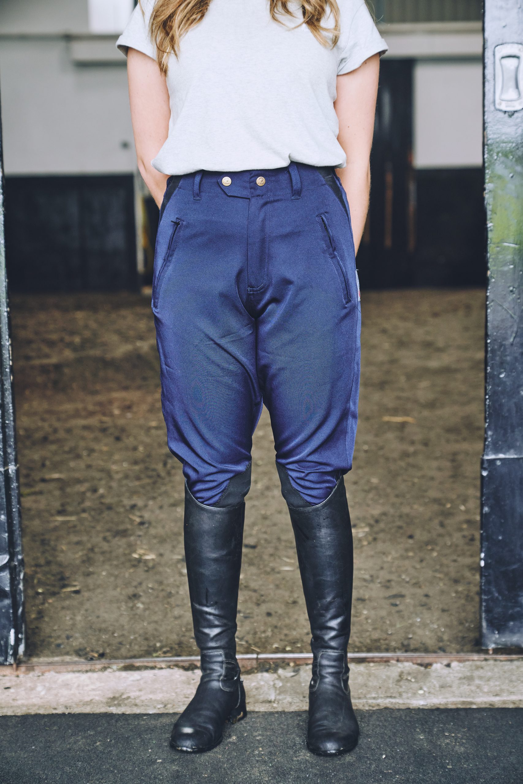 Summer Cotton Breeches - Navy with Black Patches - Chad Equestrian